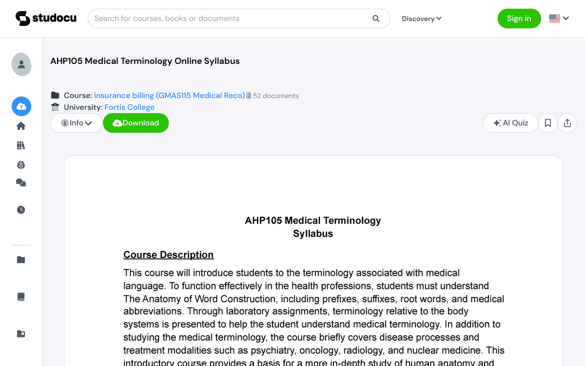 AHP105 Medical Terminology Online Syllabus - AHP105 Medical Terminology ...