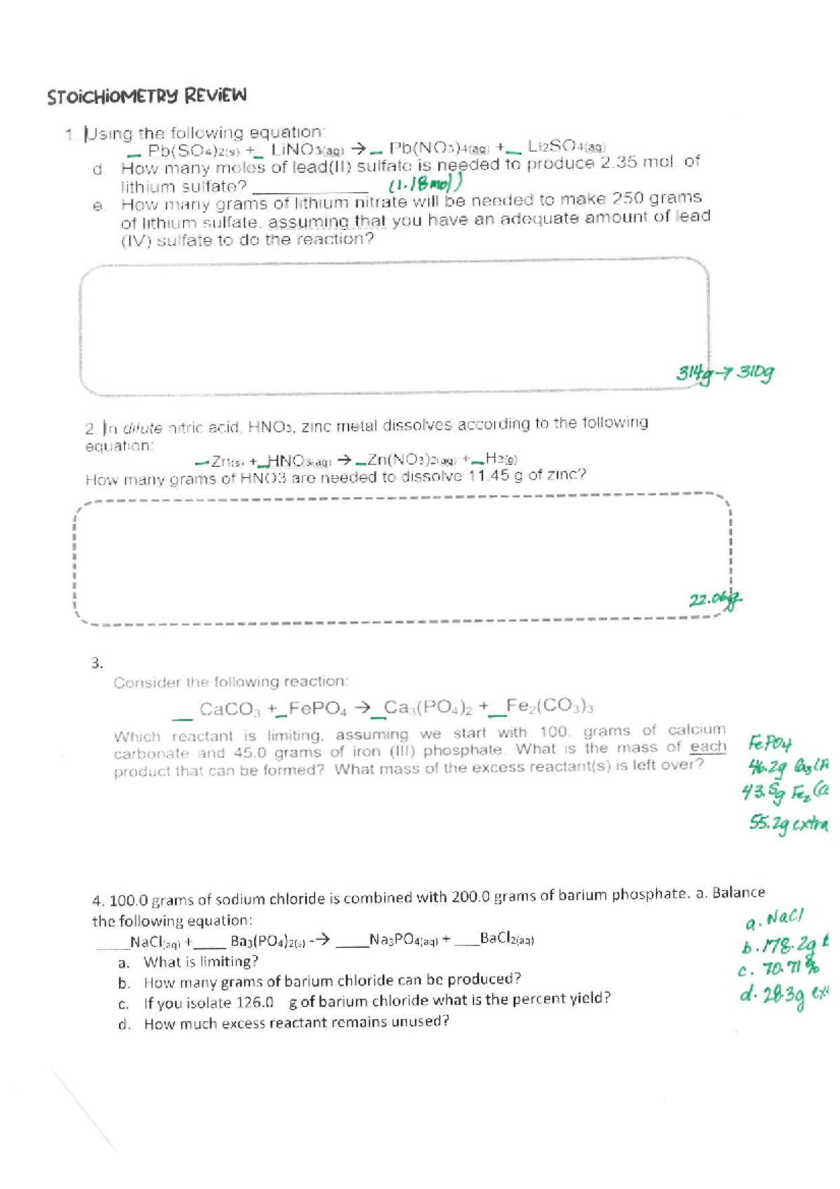 STOICHIOMETRY REVIEW: Moles, Grams, and Limiting Reactants - Studocu