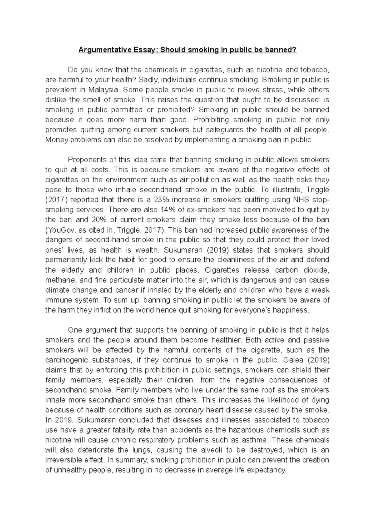 Why Smoking Should Be Banned Essay