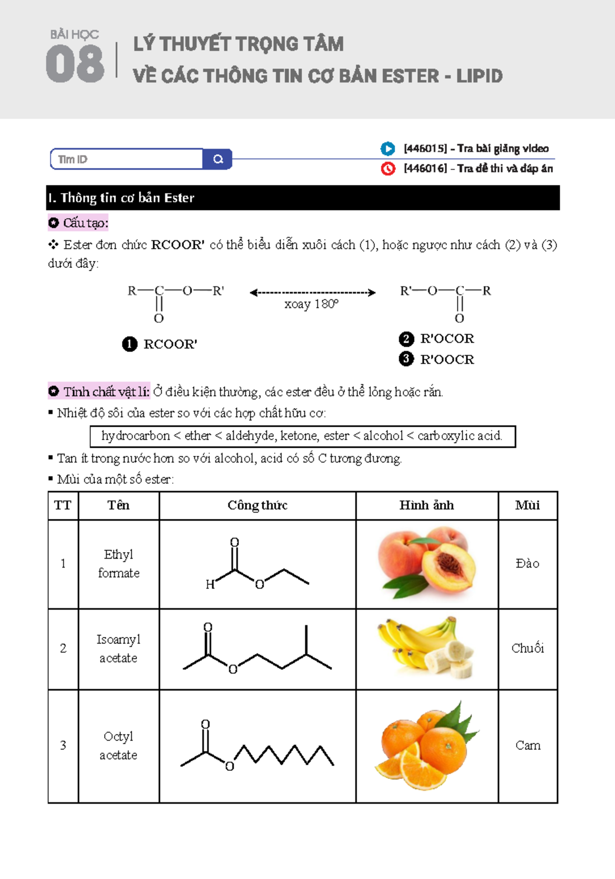 Bài 8 - Thông tin cơ bản về Ester và Lipid trong Hóa học - Studocu