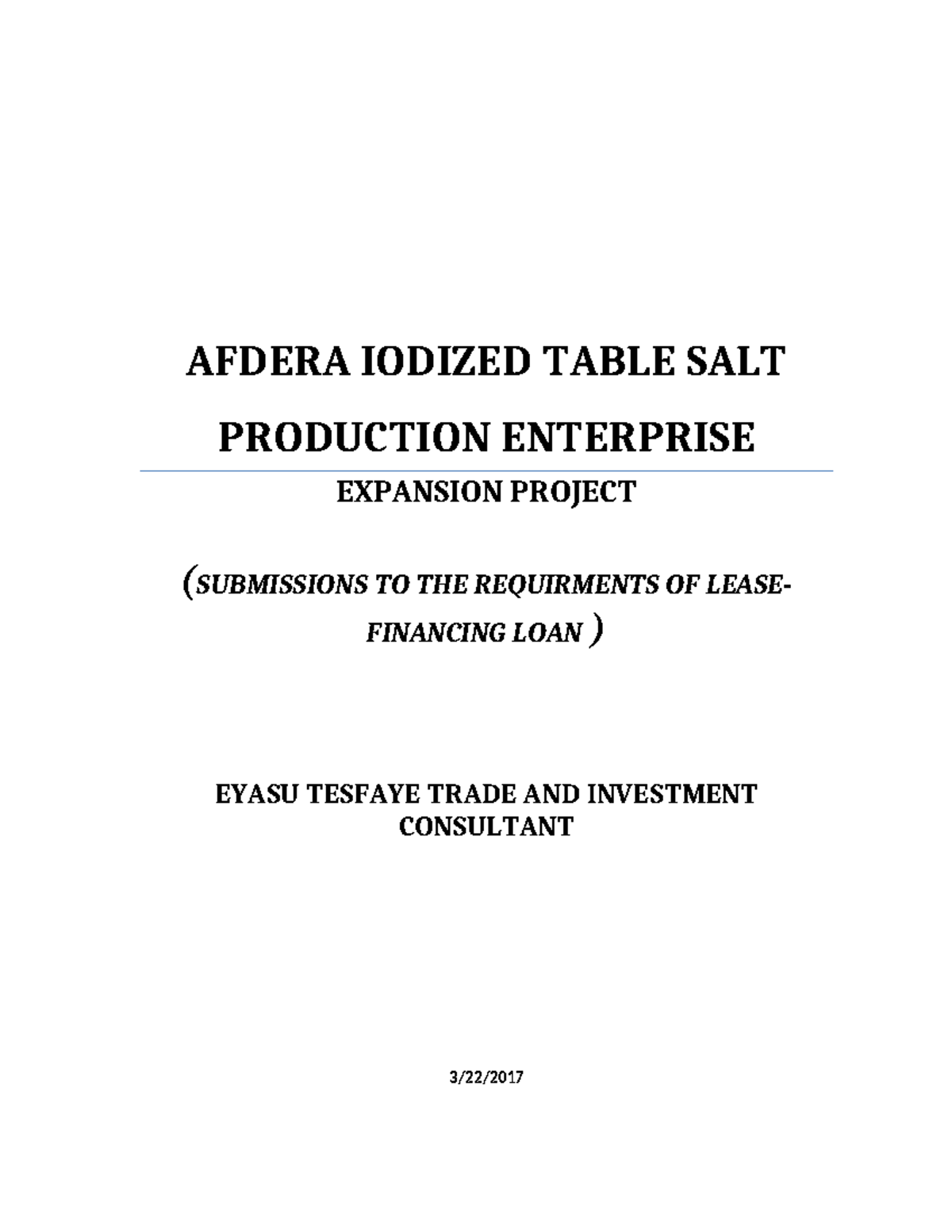 Afdera Iodized Salt Production Expansion Plan: Business Strategy ...