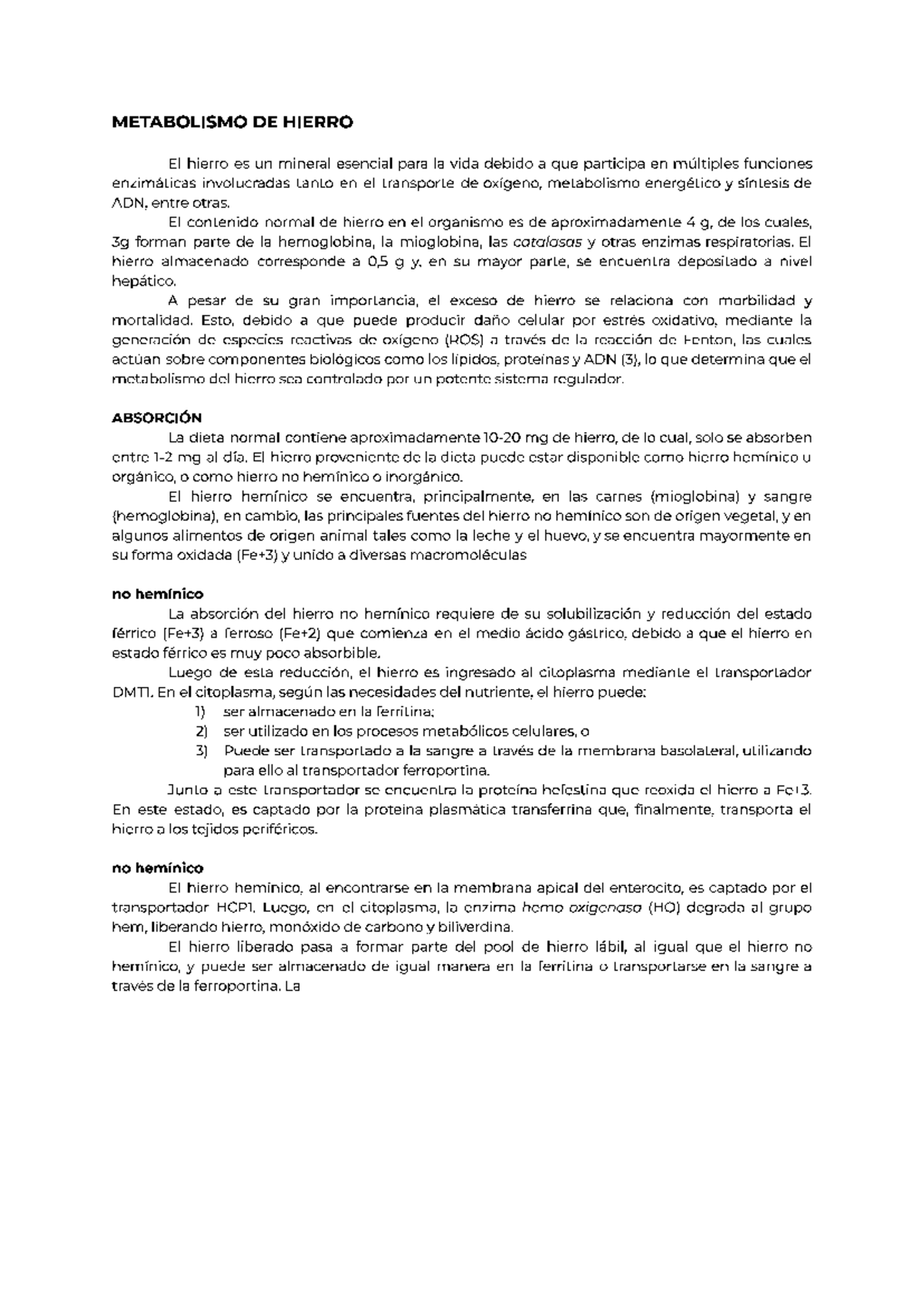 Lipidos, nucleotiotidos, aa - METABOLISMO DE HIERRO EI hierro es un ...