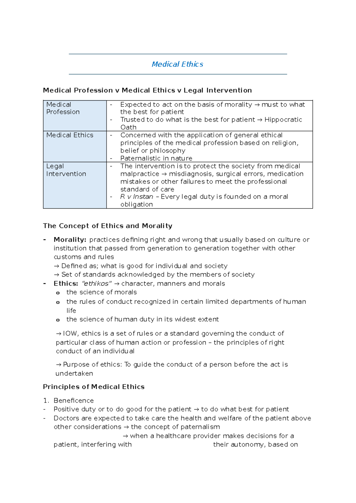 Medical Law (ML101): Ethics, Autonomy, and Legal Intervention in ...