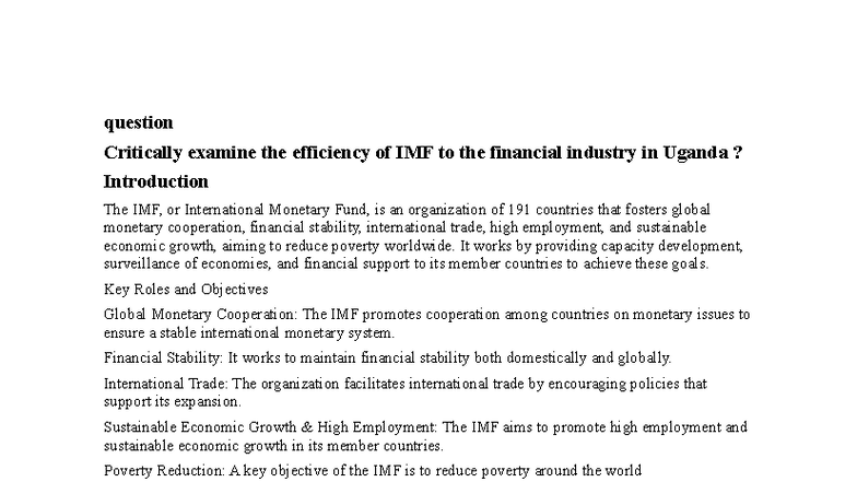 Critically Examining IMF Efficiency in Uganda's Financial Sector - C ...