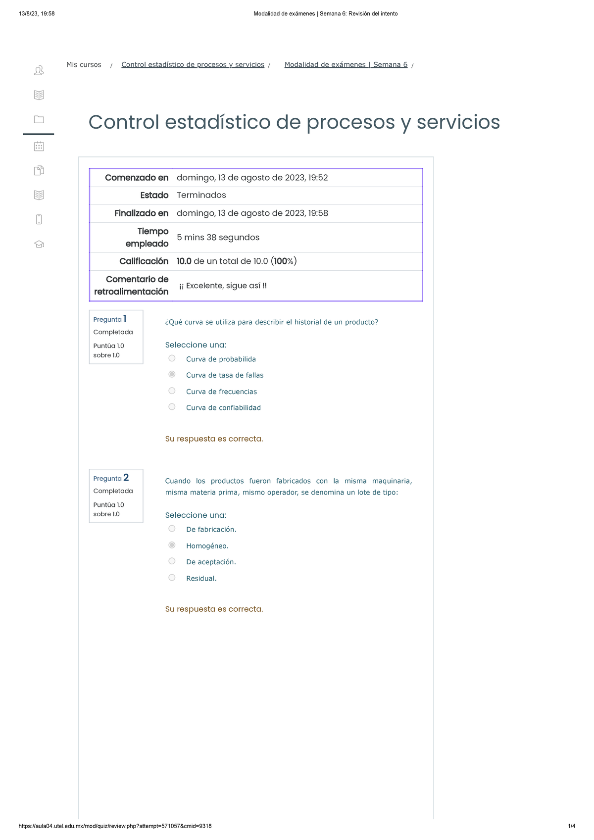 Control estadístico de procesos y servicios - Exámenes Semana 6 - Studocu