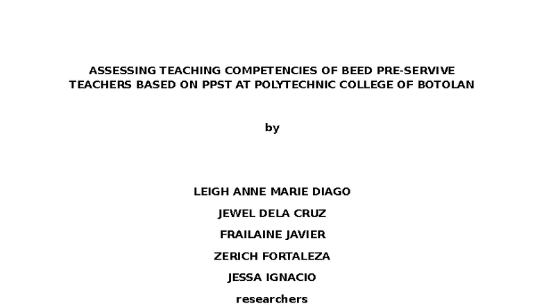 Assessing BEED Teachers' Competencies Based on PPST at Polytechnic ...