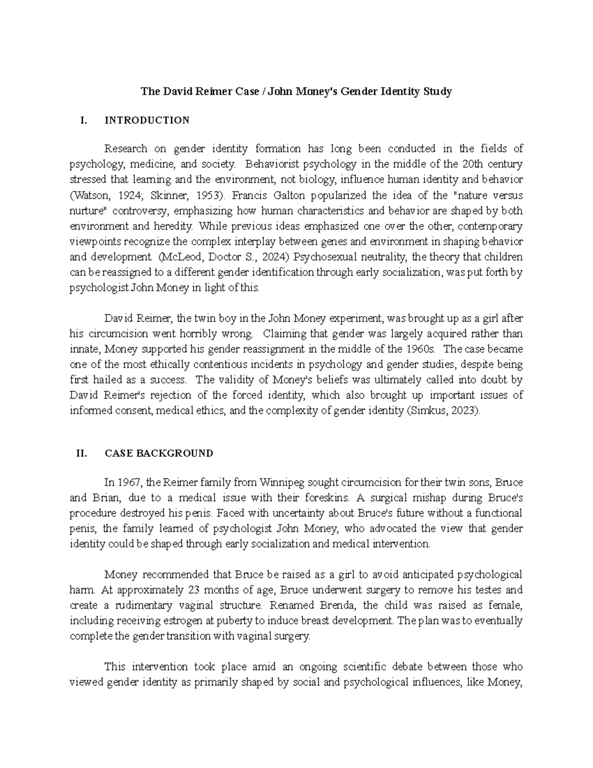 Group 6 Case Study #5: The David Reimer Gender Identity Controversy ...