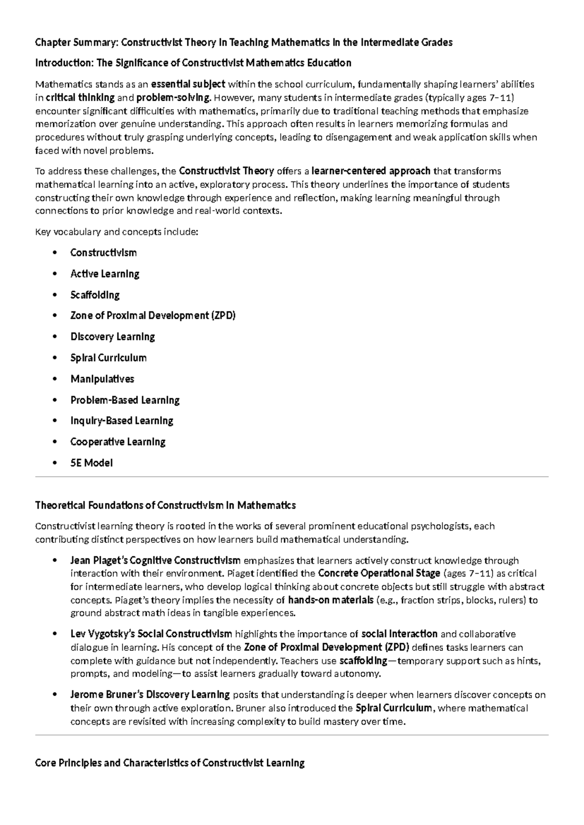 Chapter Summary: Constructivist Theory in Math Education (Intermediate ...