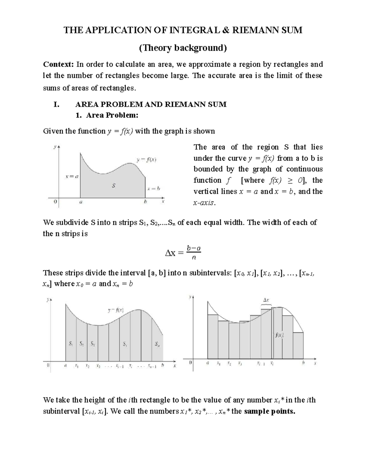 CSLT - The Application of Integral Riemann Sum in Calculus 1 - Studocu