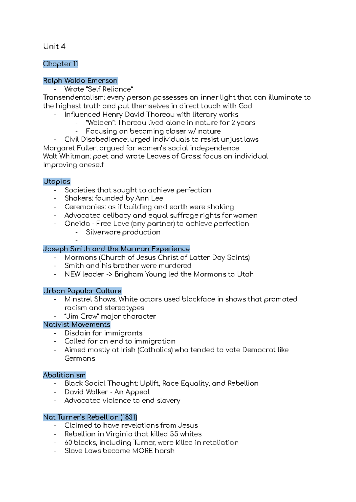 Unit 4 Notes: Transcendentalism, Abolitionism, and Manifest Destiny ...