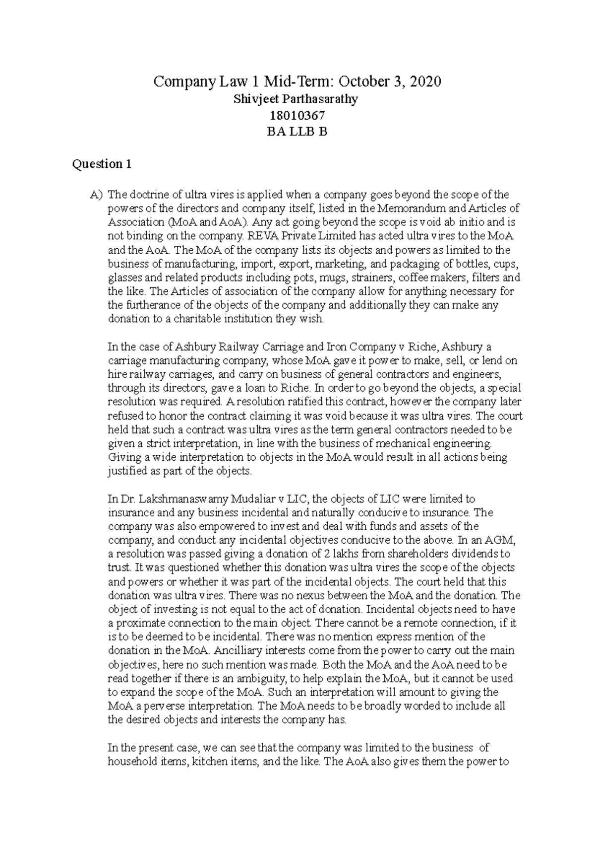 Company law Full Notes - Notes on Company Law - Studocu