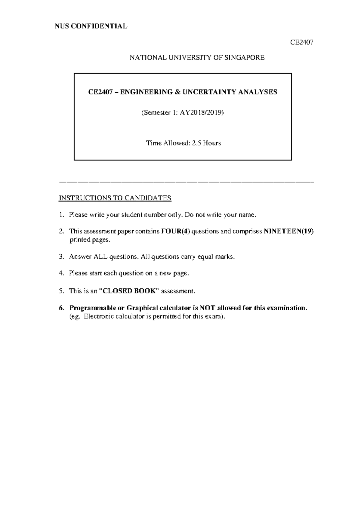 1819sem1-ce2407 - Paper - CE NATIONAL UNIVERSITY OF SINGAPORE ...