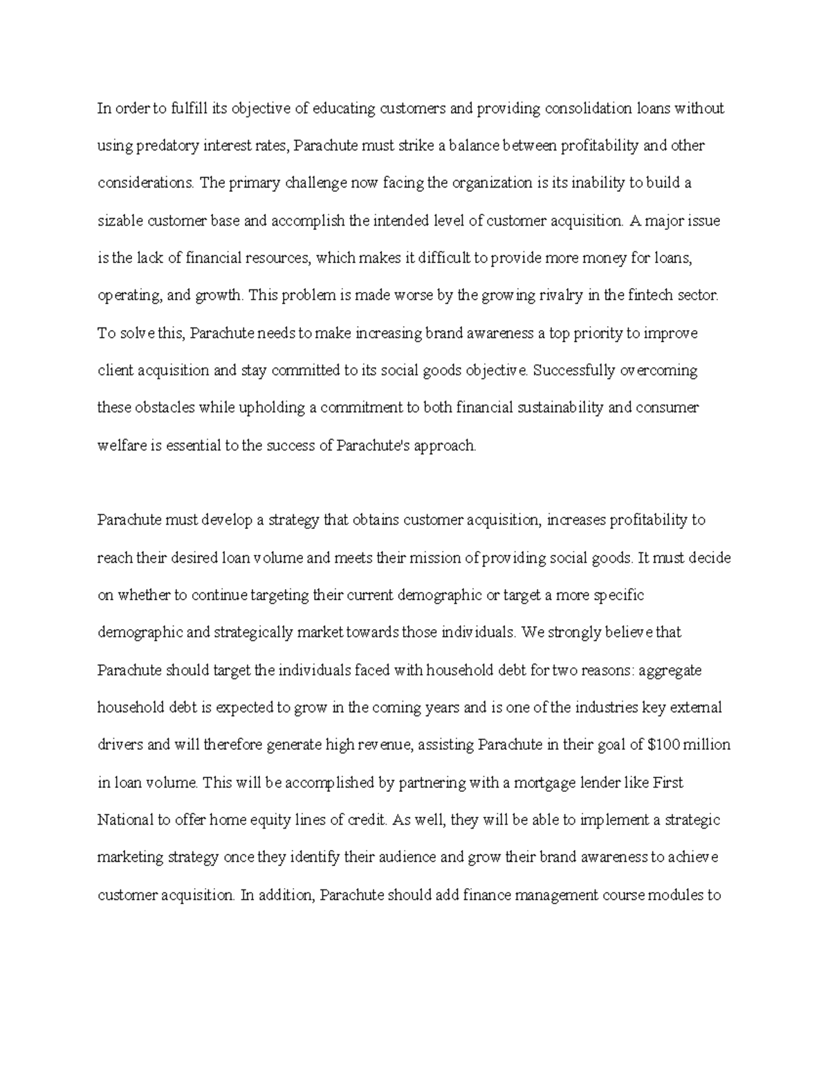 Parachute Live Case Exec Summary - Strategies for Customer Acquisition ...