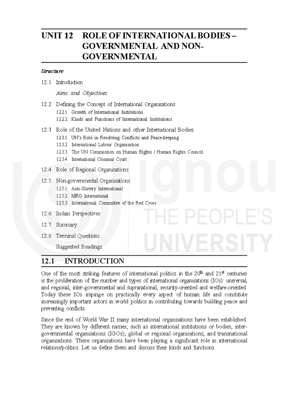 Unit 12: Role of International Bodies (IGOs & INGOs) in Global ...