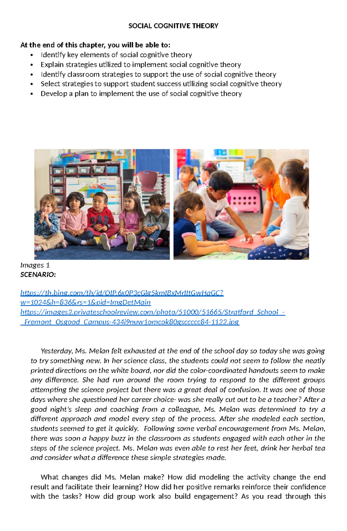 Social Cognitive Theory: Strategies for Classroom Implementation - Studocu