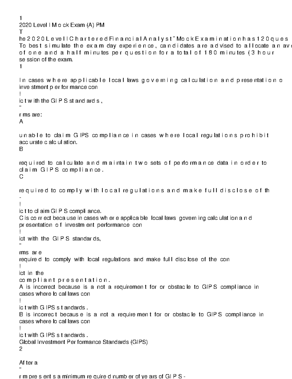 2020 Level I Mock Exam (A) PM Solutions and Questions Overview - Studocu