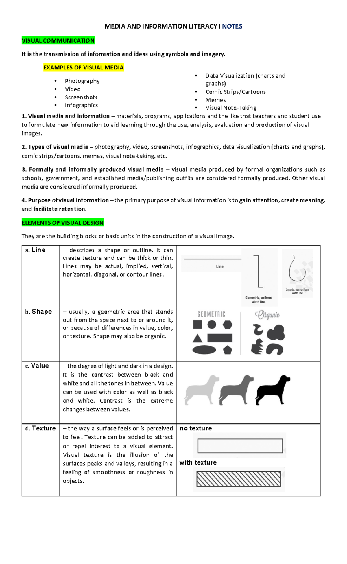 MIL 101: Visual Communication Notes and Design Principles - Studocu