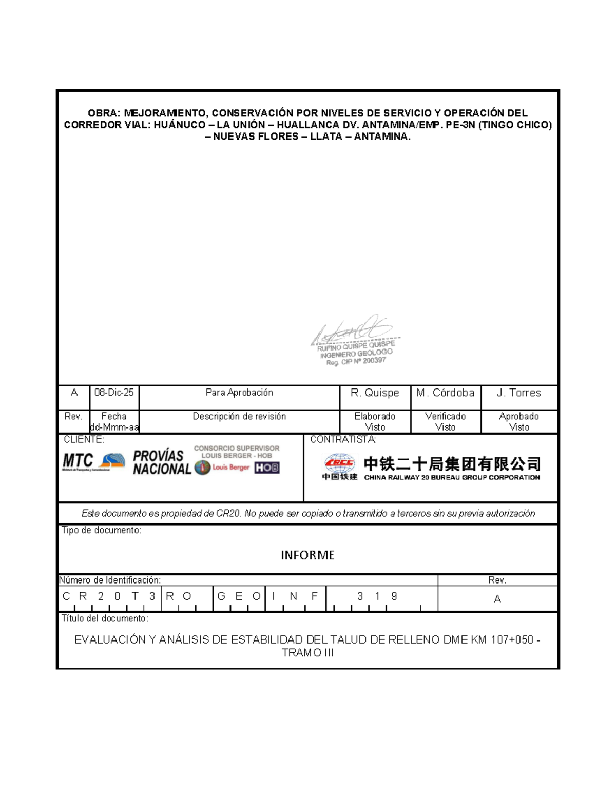 Informe N° CR20T3-RO-GEO-INF-319A: Análisis de Estabilidad del Talud ...