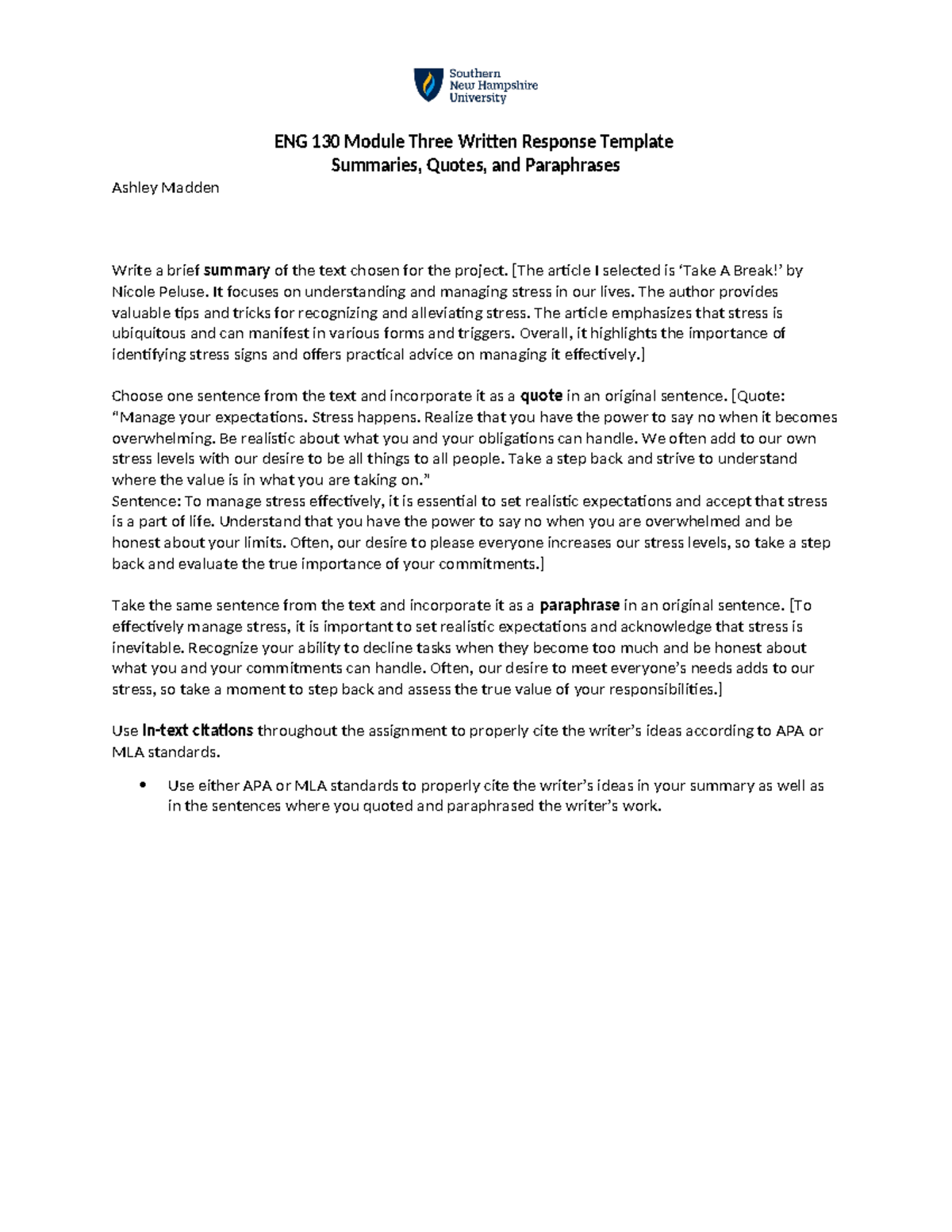 ENG 130 Module 3 Written Response Template: Summaries & Citations Guide ...