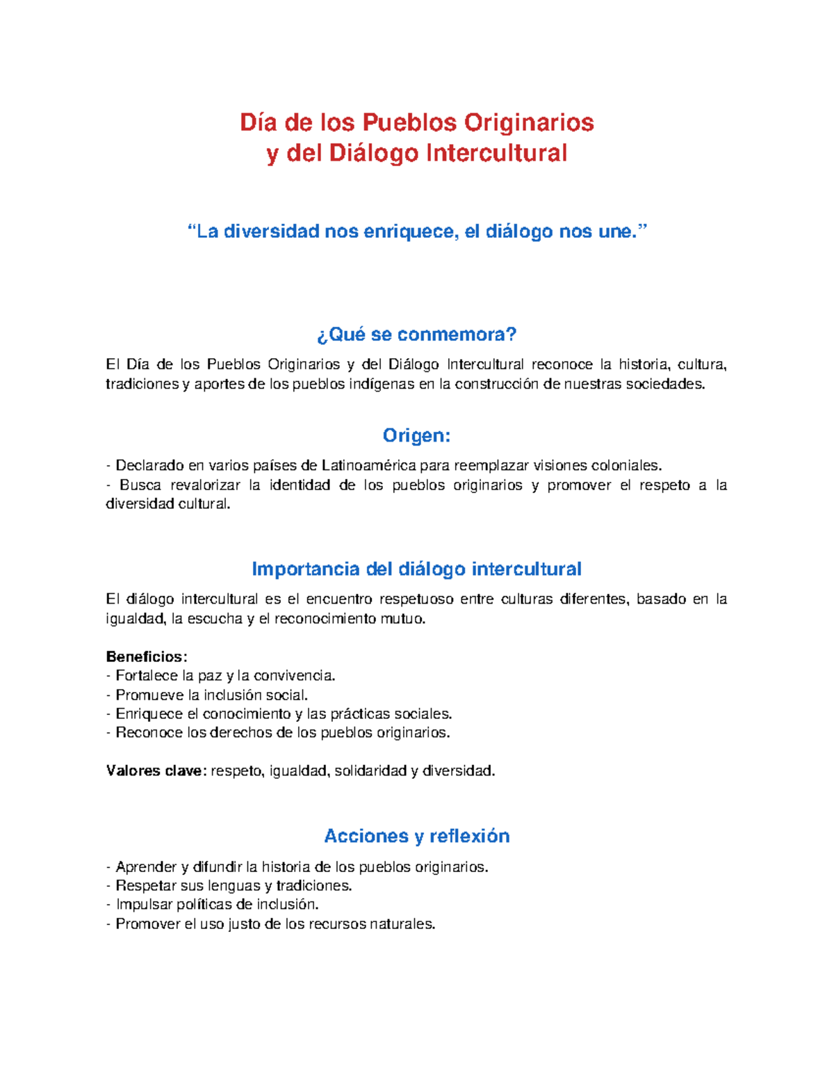 Tríptico sobre el Día de los Pueblos Originarios y Diálogo ...