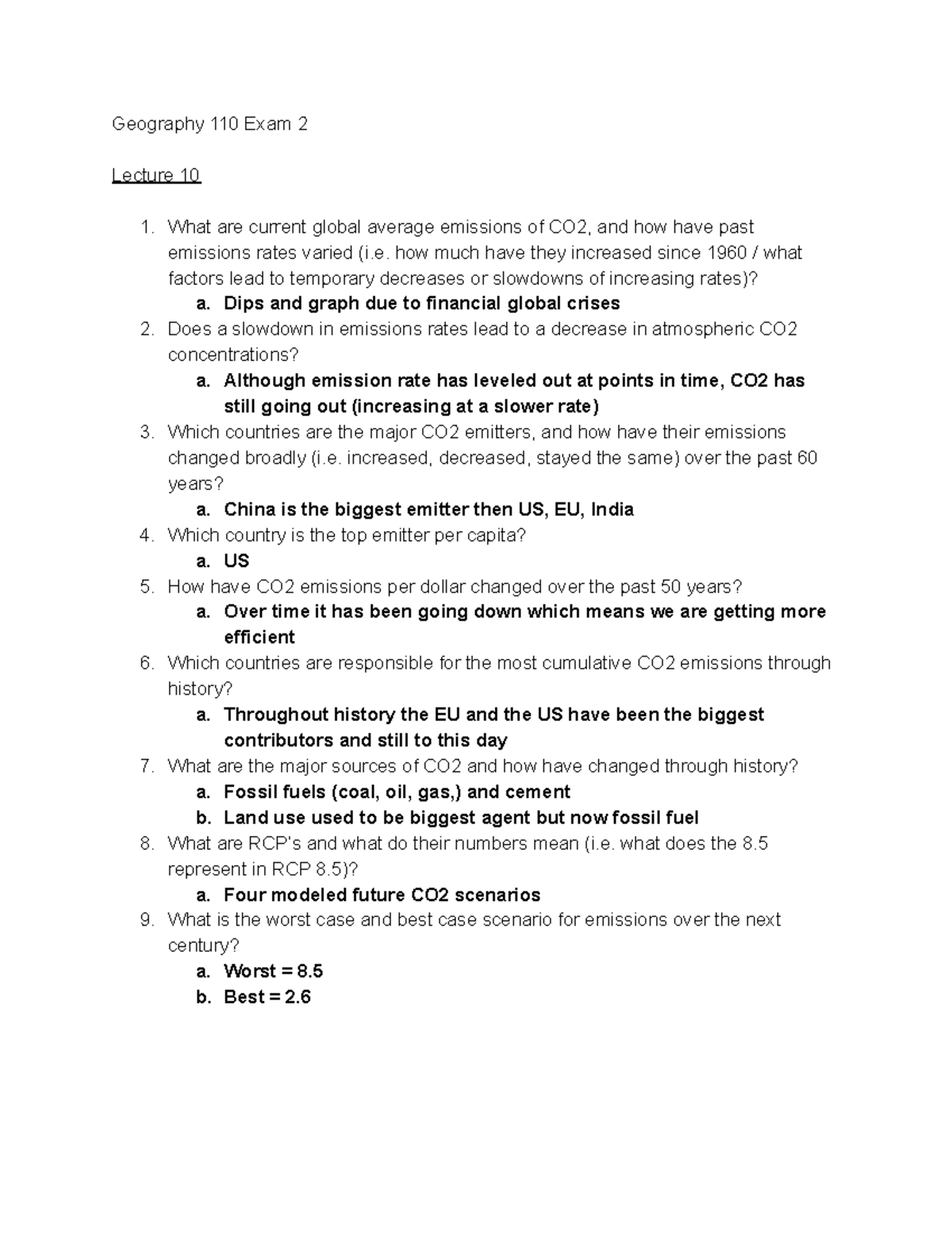 Geography 110 Exam 2 - Lecture Notes on Global Climate Change Effects ...