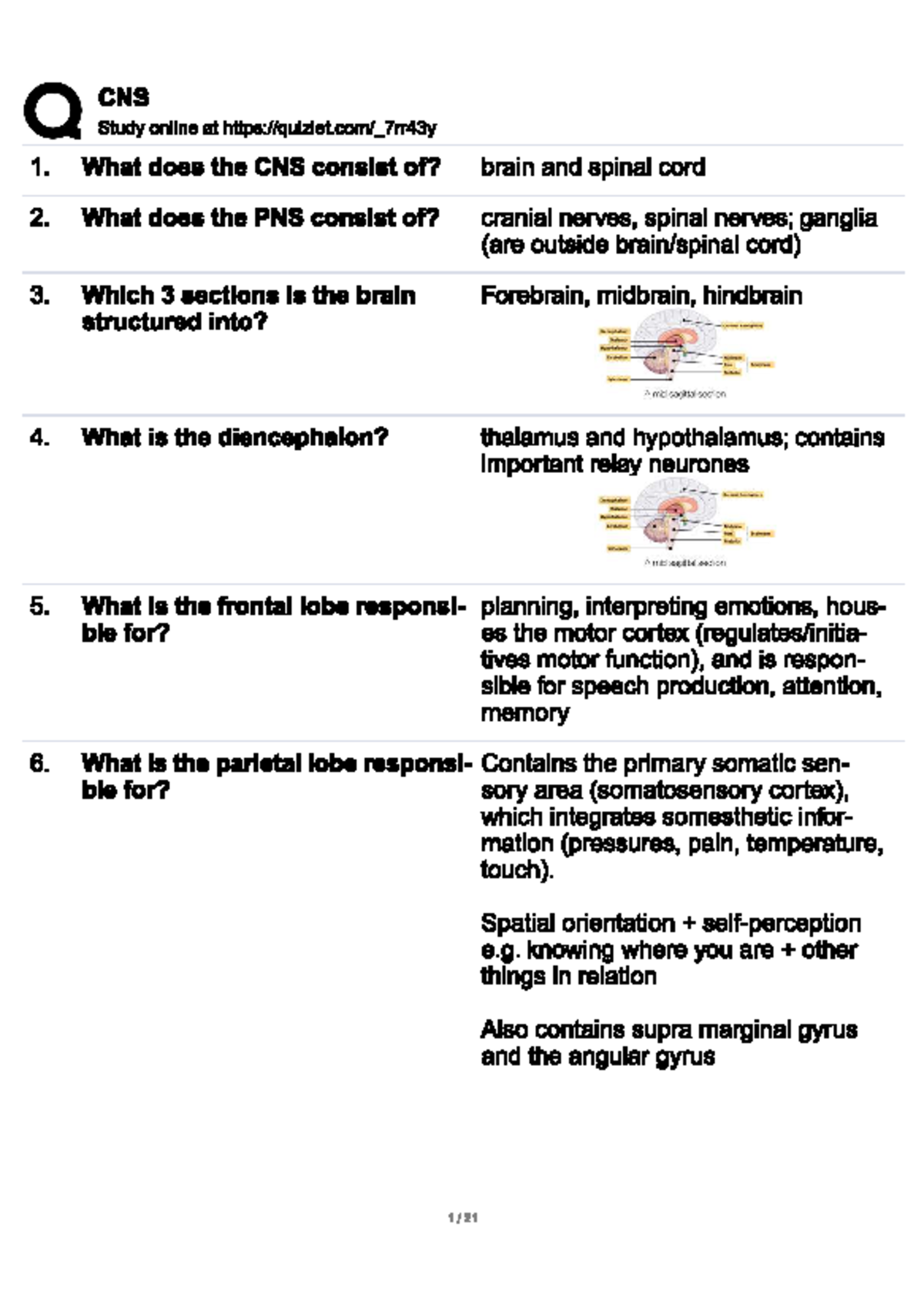 Central Nervous System flashcards - MED - Studocu