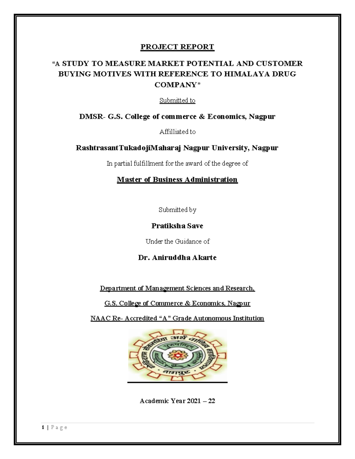 41 - A STUDY TO MEASURE MARKET POTENTIAL AND CUSTOMER BUYING MOTIVES ...