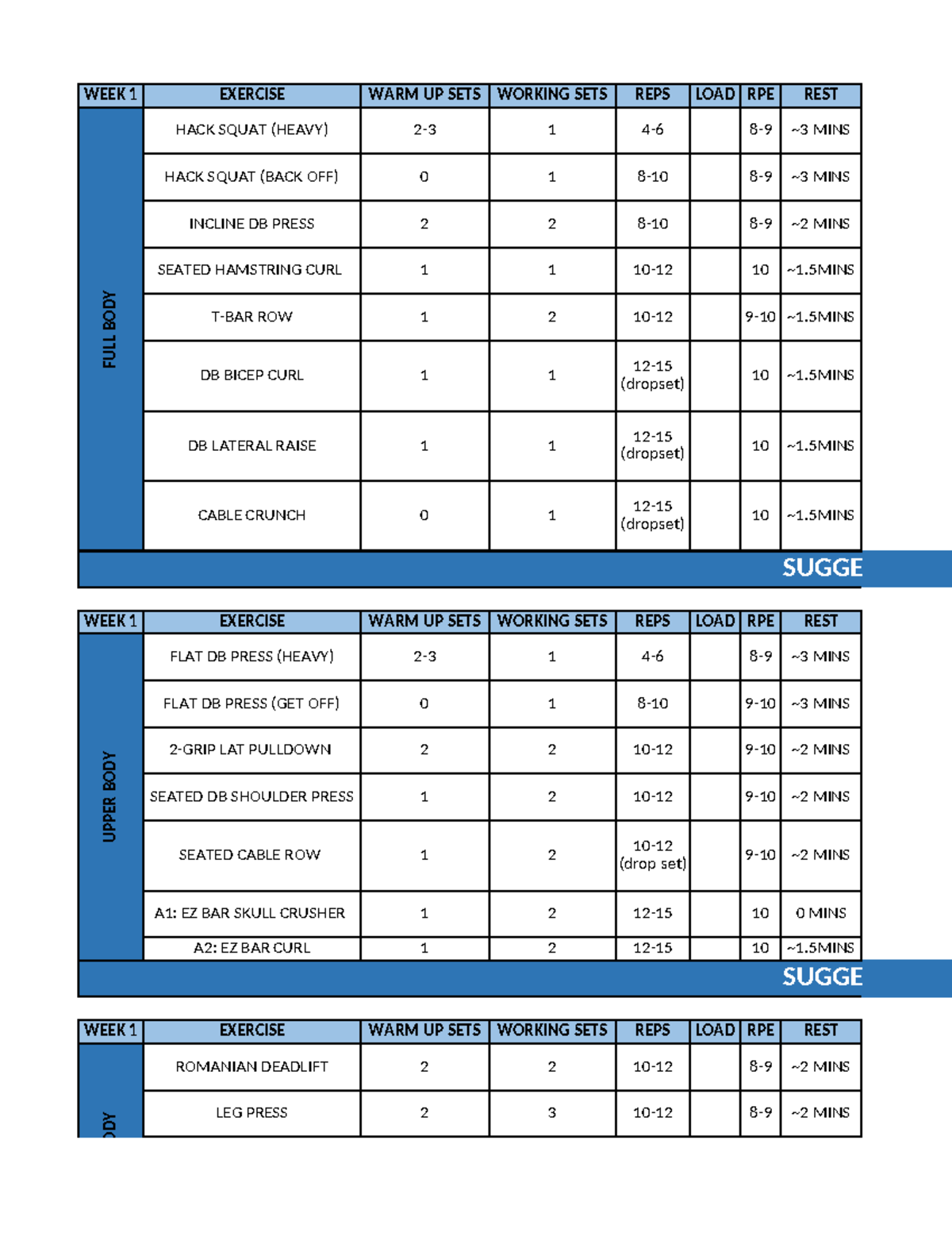 FULL BODY WORKOUT PLAN: WEEKS 1-4 EXERCISES & NOTES - Studocu