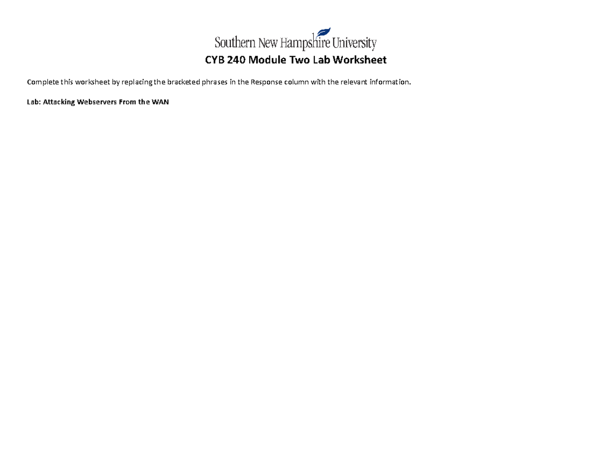 CYB 240 Module Two Lab Worksheet: Web Server Attacks Analysis - Studocu