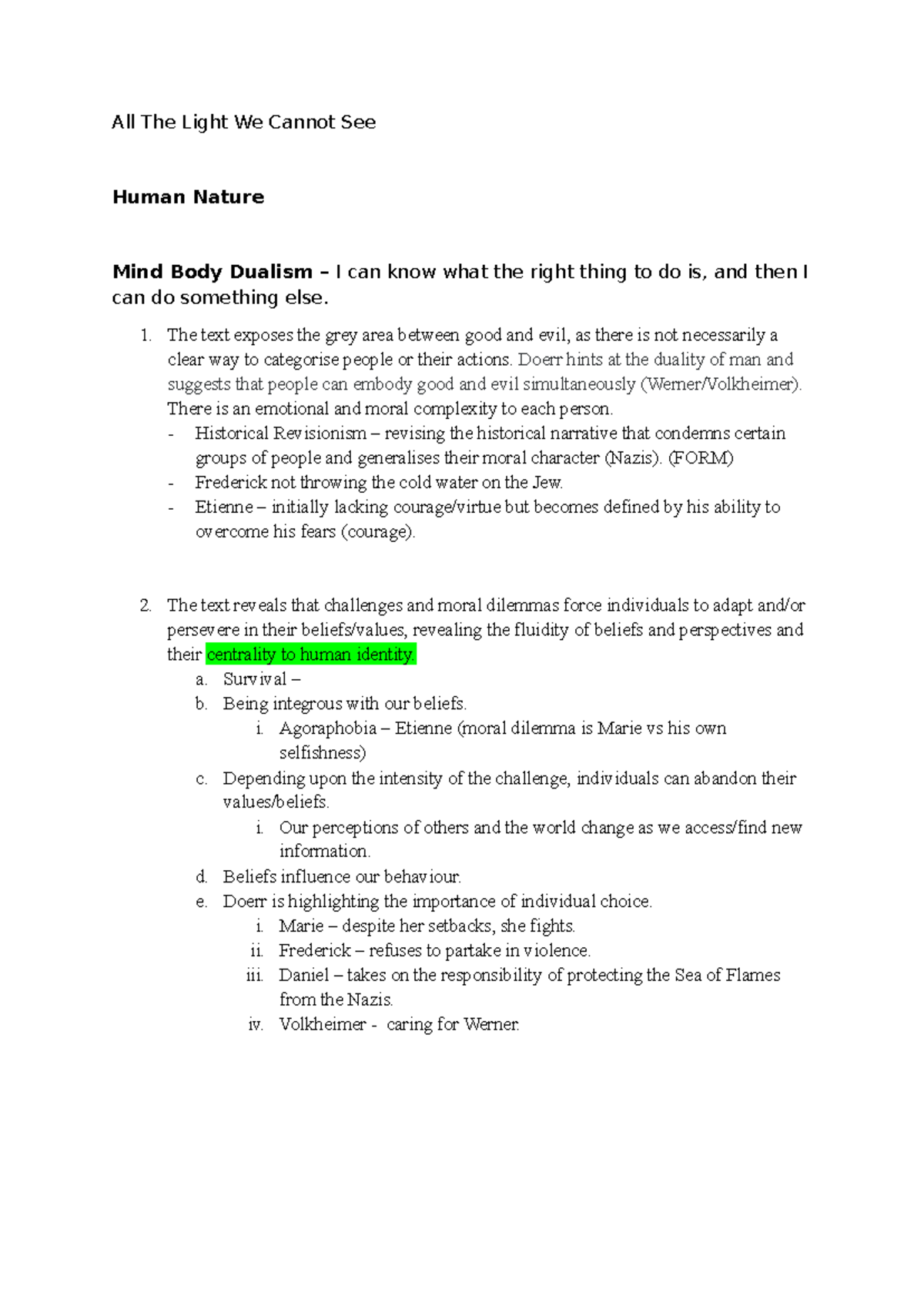 All The Light We Cannot See (ENG 101) Essay Notes on Human Nature - Studocu