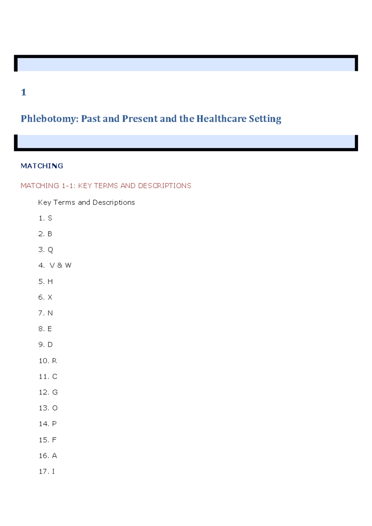 Chapter 01 Answers - Phlebotomy in Nursing Studies - Studocu