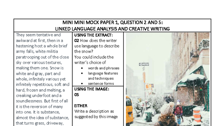 Mini Mini Mock Paper 1: Language Analysis & Creative Writing Q2 & Q5 ...