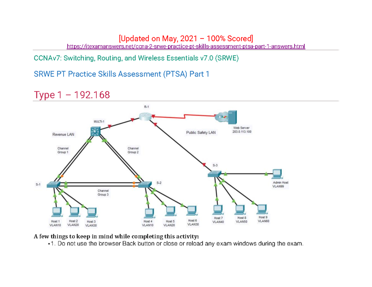 CCNA 2 SRWE PT Skills Assessment (PTSA) Part 1 Answers Updated 2021 - Studocu