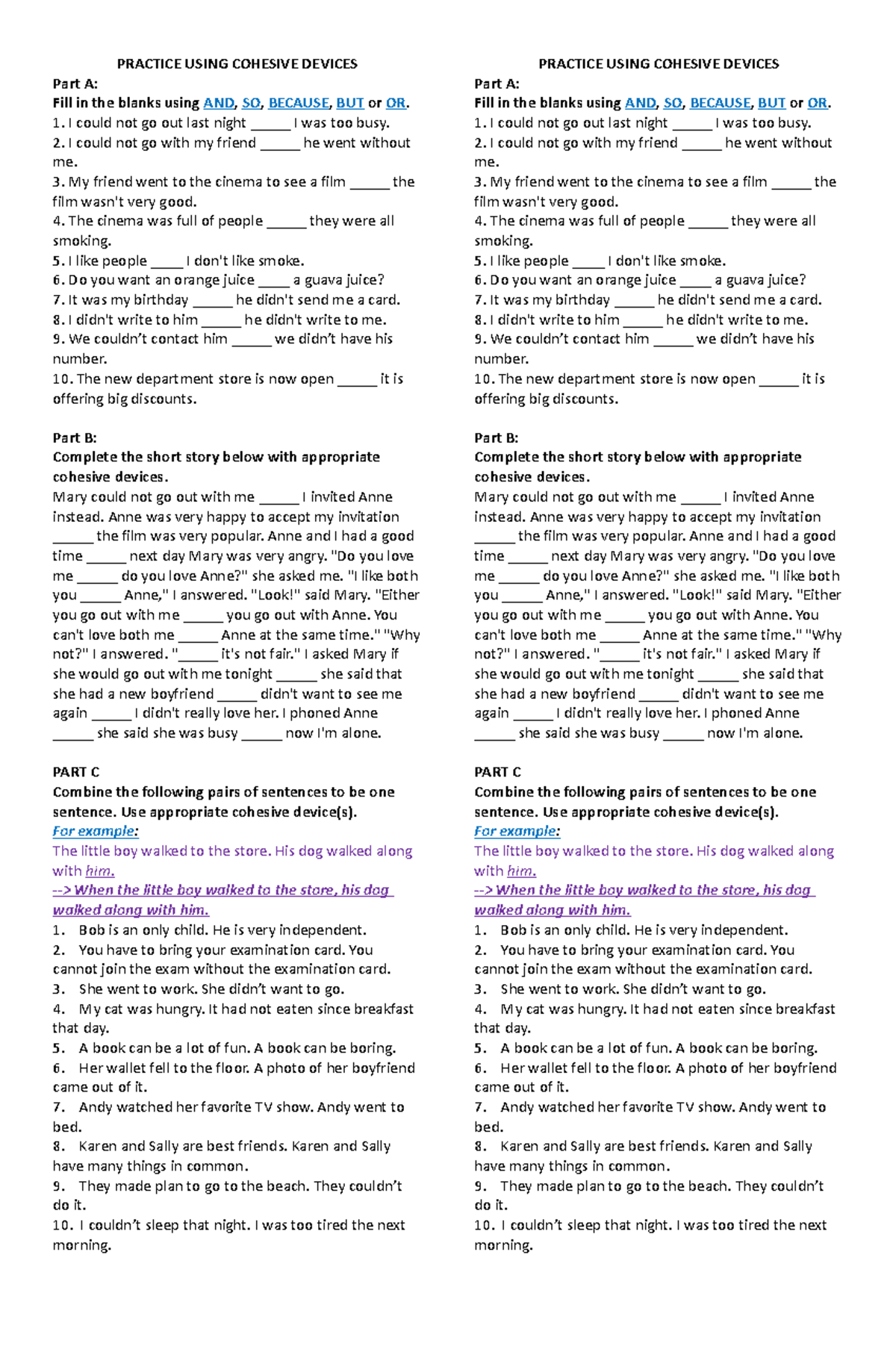 Eng Long Quiz 2 - A quiz about cohesive devices. - PRACTICE USING ...