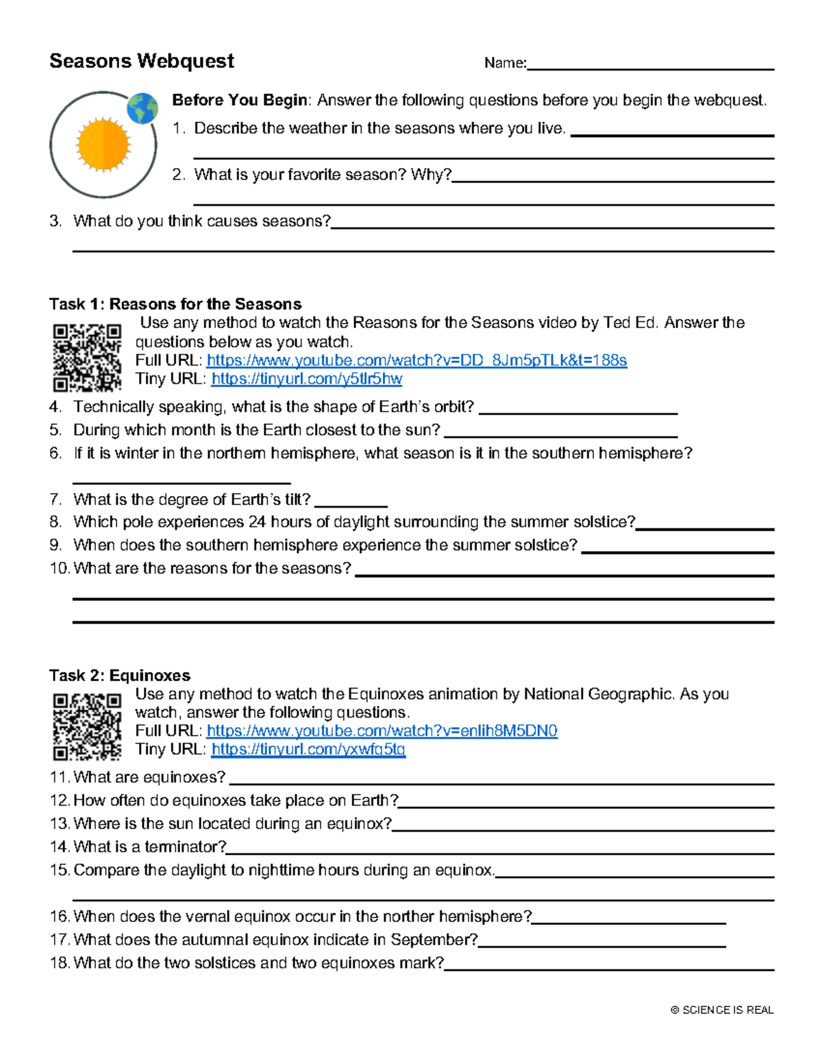 Earth Science Webquest: Understanding Seasons and Their Causes - Studocu
