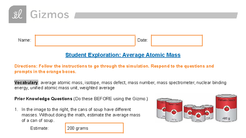 Average Atomic Mass Gizmo Exploration 23-24 - Studocu