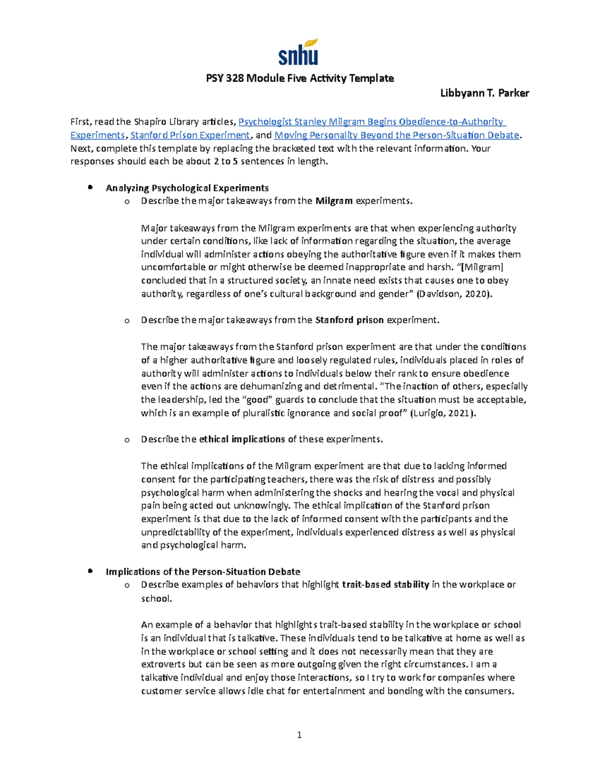Module 4 Journal PSY-328 - PSY 328 Module Four Journal Template ...