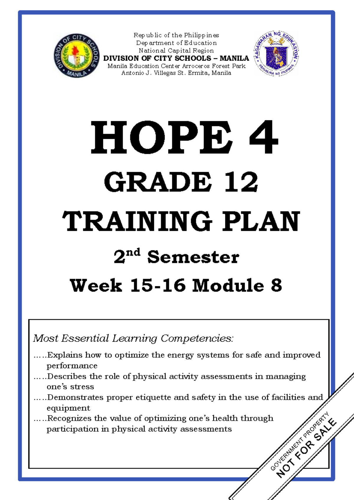 PE4-Grade 12 Lesson 8: Training Plan for Mountaineering - Studocu
