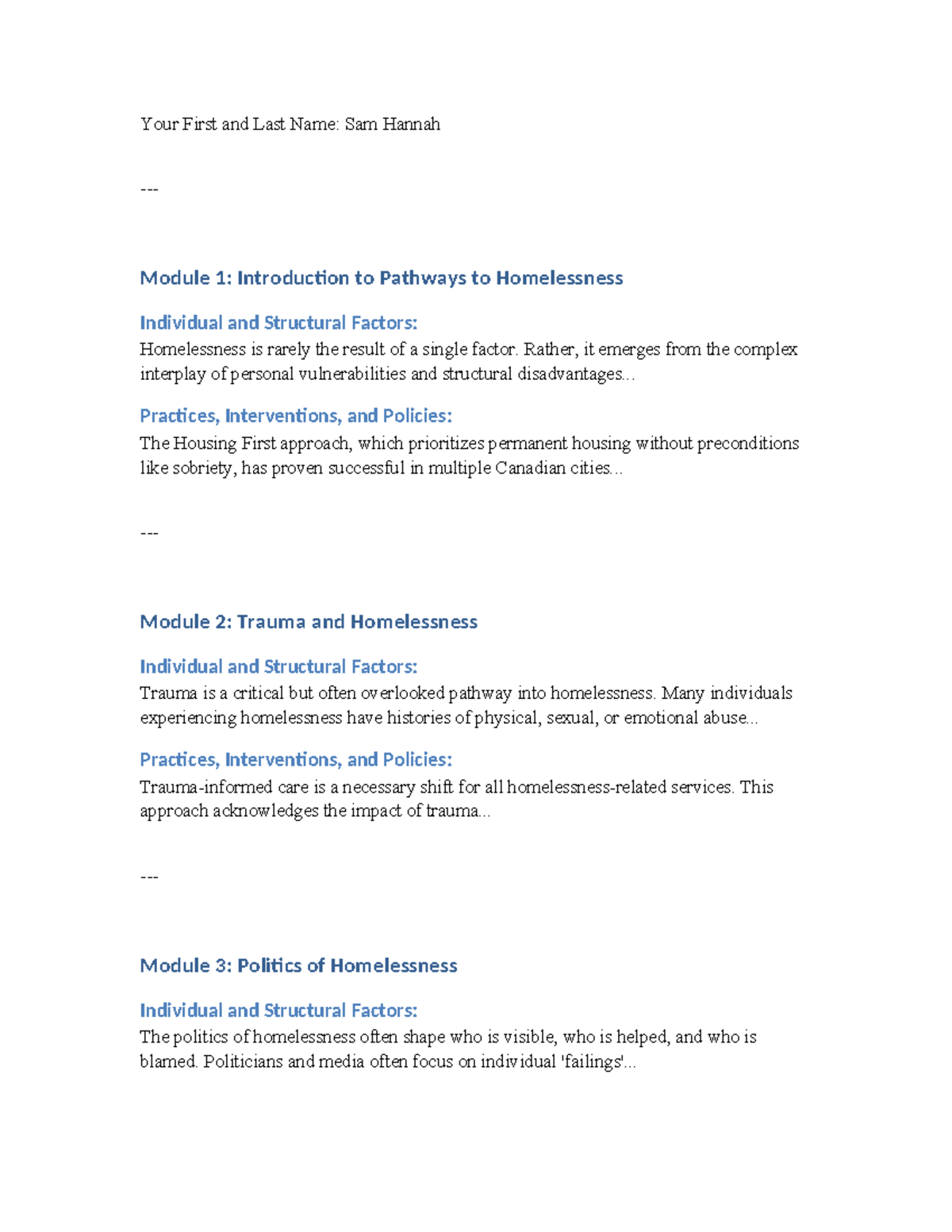 YorkU: Pathways to Homelessness - Module Overview and Insights - Studocu