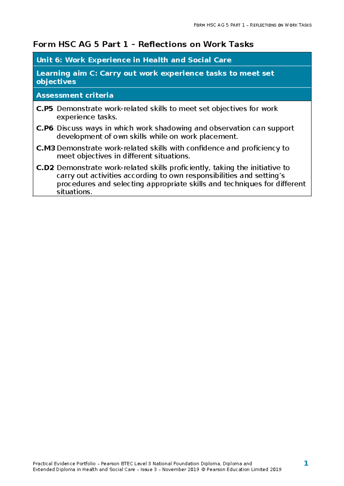 Unit 6: Work Experience Reflections and Development Plan in Health and ...