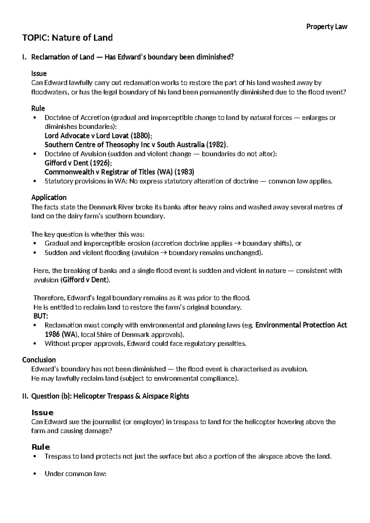 Final Exam Notes: Nature of Land Property Law I (Property Law 101 ...