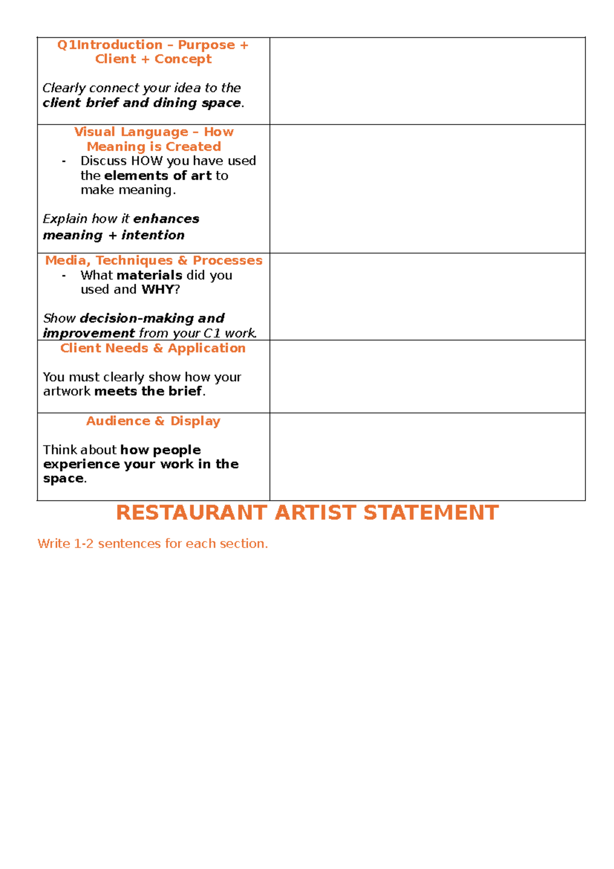 C2 Artist Statement Scaffold - Q1Introduction – Purpose + Client ...