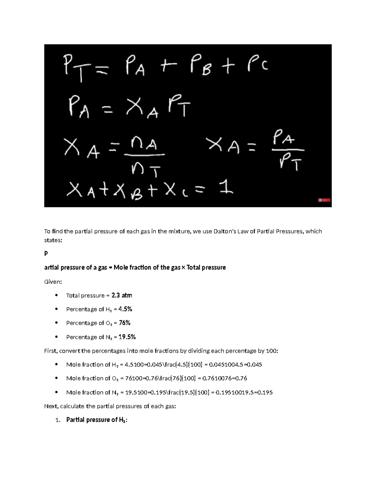 CHEM QUIZ - Quiz for Chemistry - To find the partial pressure of each ...