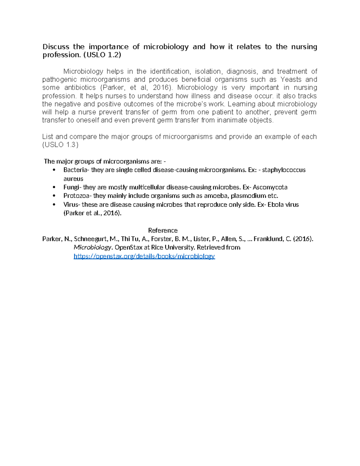 MICR 101 Week 1: Importance of Microbiology in Nursing - Studocu