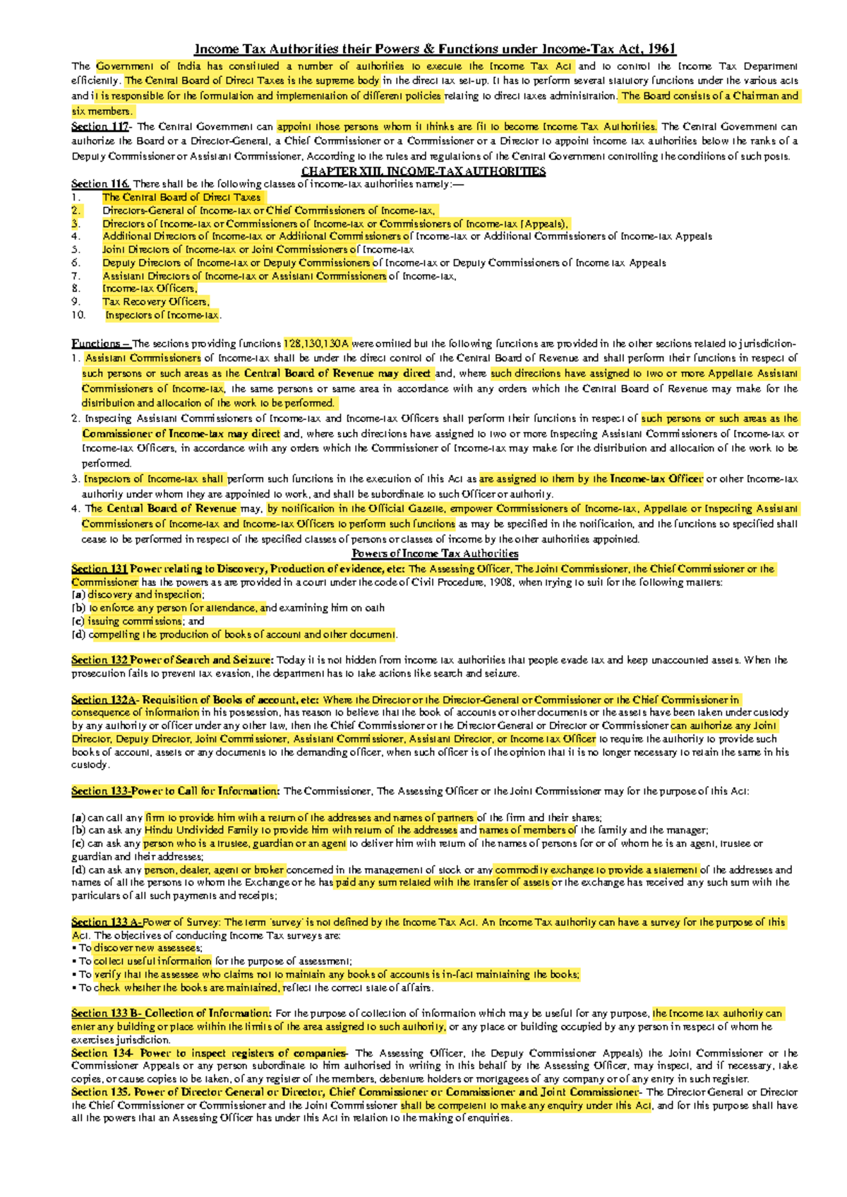 Income Tax Authorities: Powers & Functions Overview for Exam - Studocu