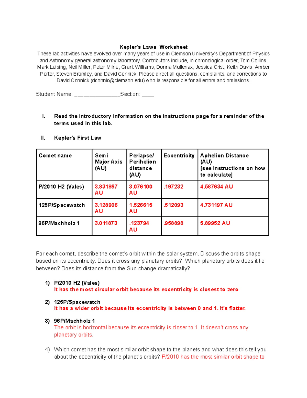 Kepler's Laws Lab Activities Worksheet for Astronomy PHYS 1010 - Studocu