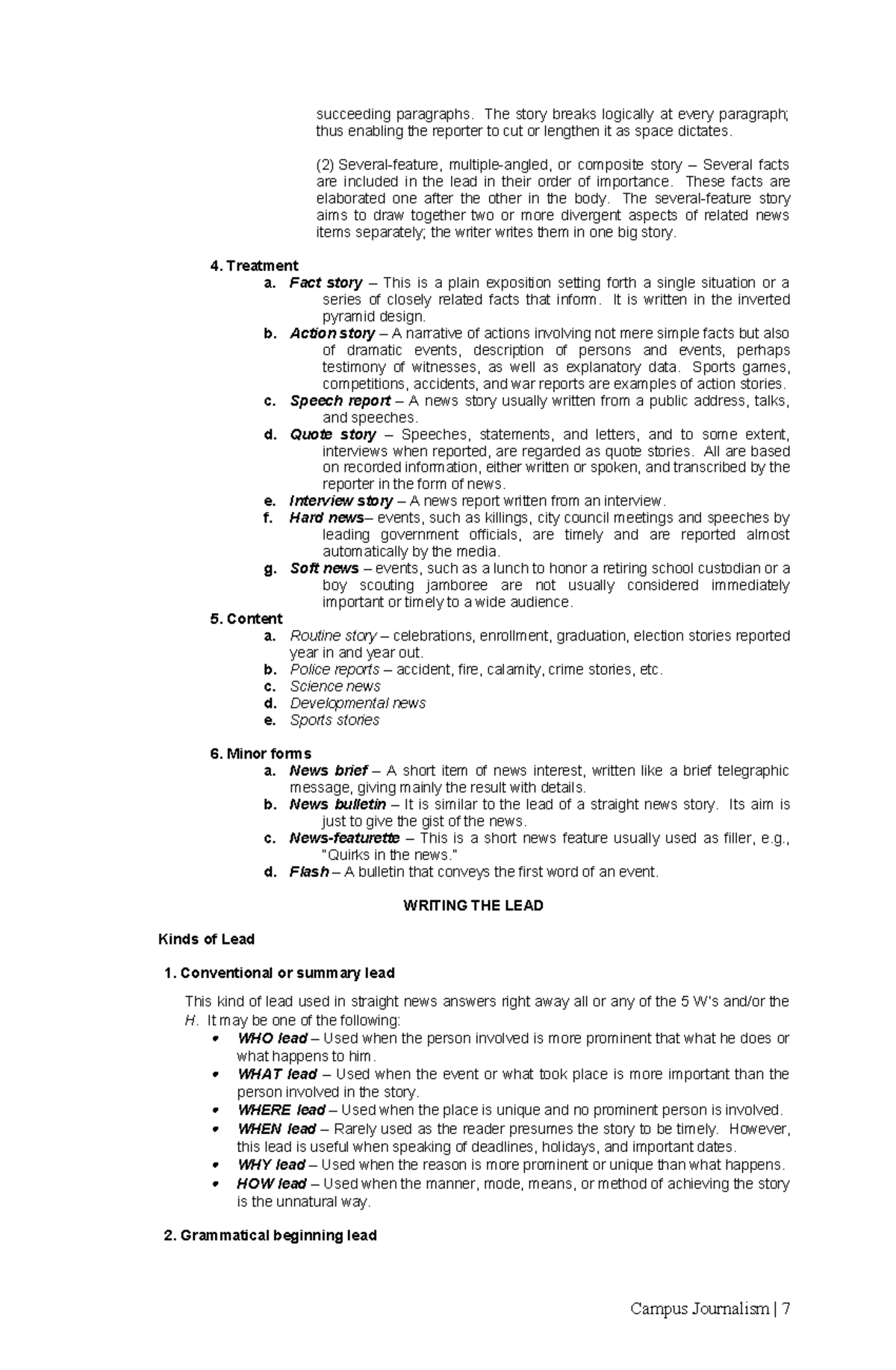 Campus Journalism: Crafting Effective Leads in Writing - Studocu