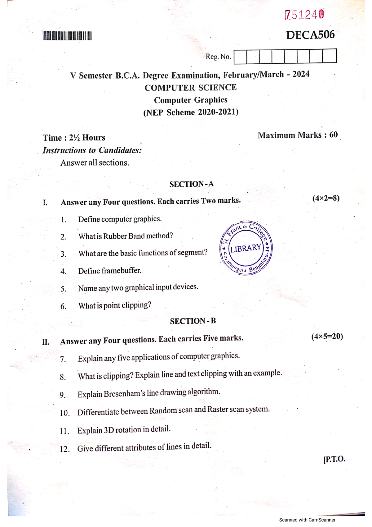 751240 DECA506 B.C.A. V Sem Exam 2024: Computer Graphics Notes - Studocu