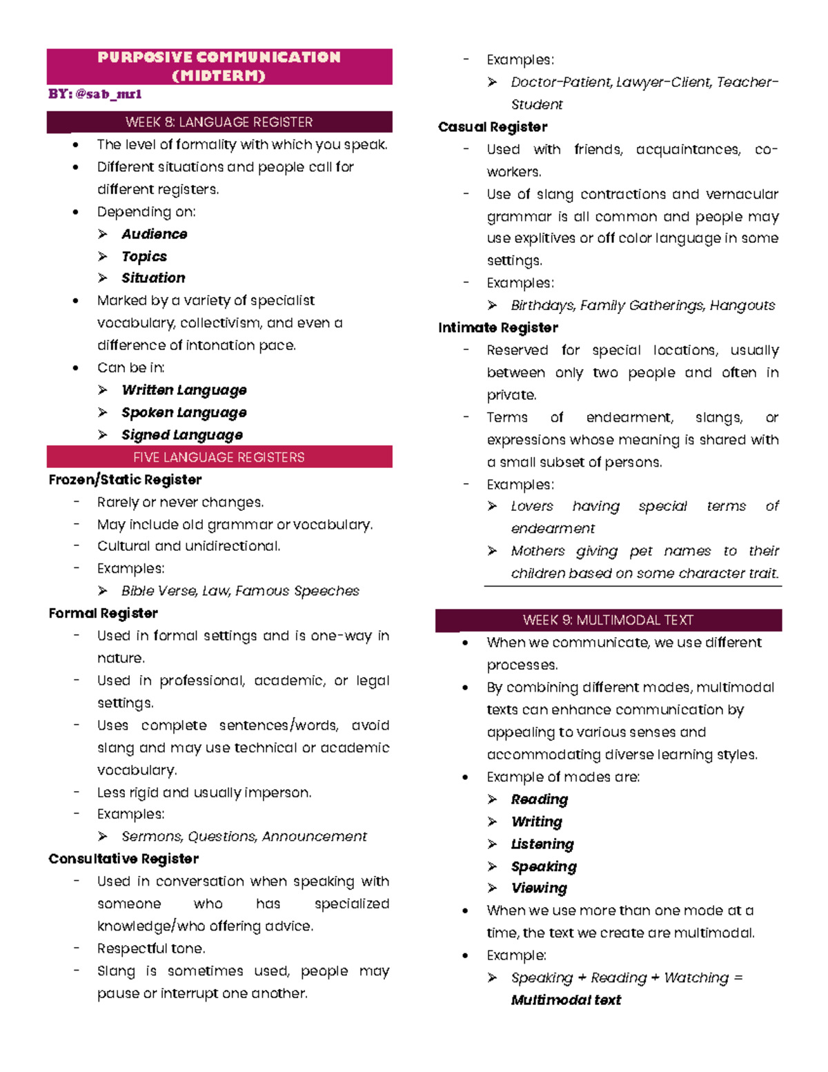 PURPOSIVE COMMUNICATION (MIDTERM): WEEK 8-10 LANGUAGE REGISTERS & TOOLS ...