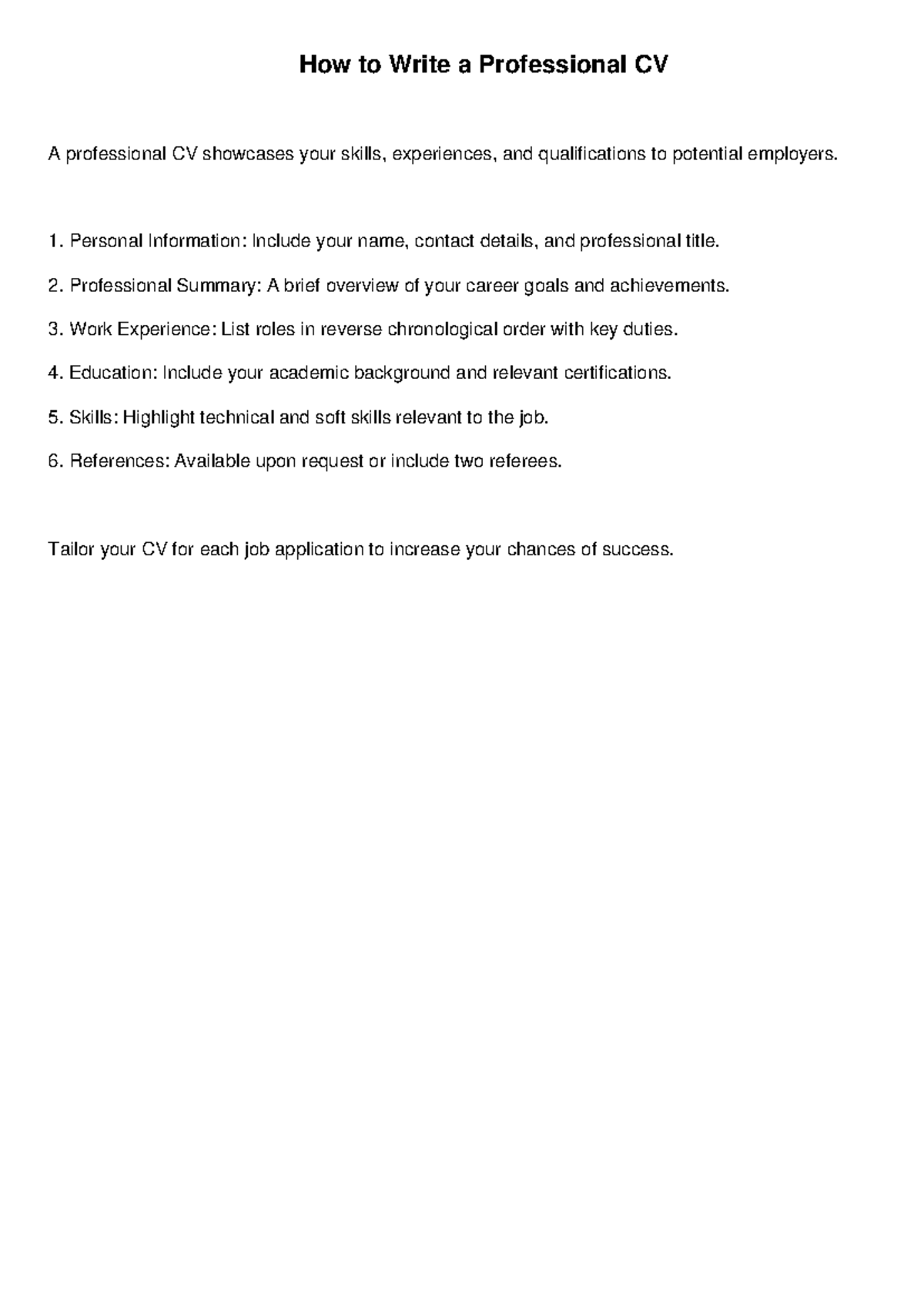 How to Write a Professional CV - Personal Information: Include your ...